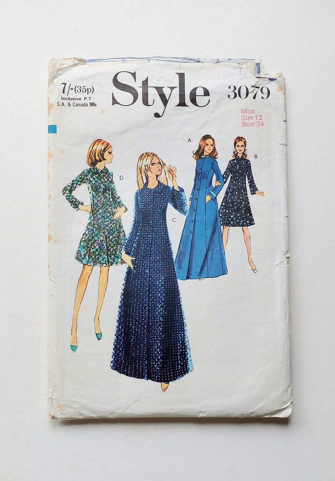 70s Ladies Maxi or Midi Housecoat Sewing Pattern, Style 3079 Dressing ...
