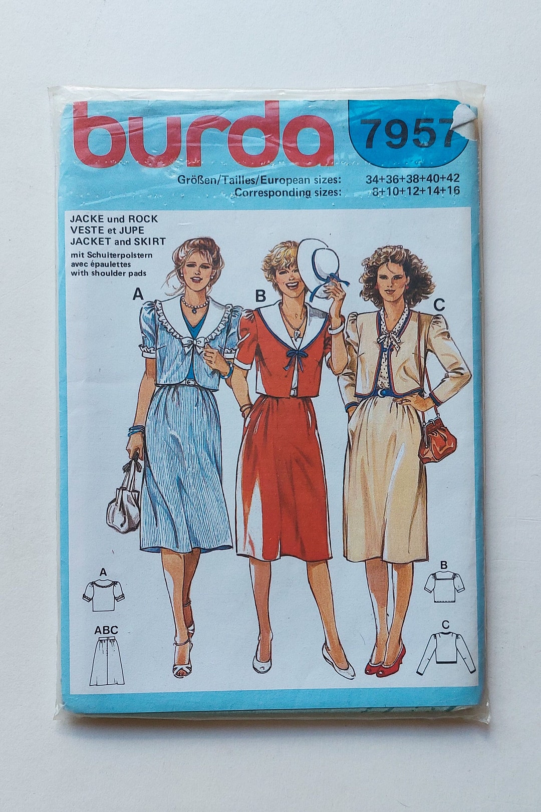 80s Vintage Burda 7957 Sewing Pattern Cropped Boxy Jacket and - Etsy