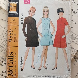 1960s Vintage Mccalls 9339 Double Breasted Coat Dress Sewing Pattern ...