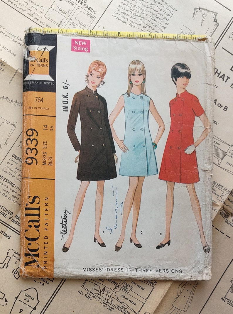 1960s Vintage Mccalls 9339 Double Breasted Coat Dress Sewing Pattern ...