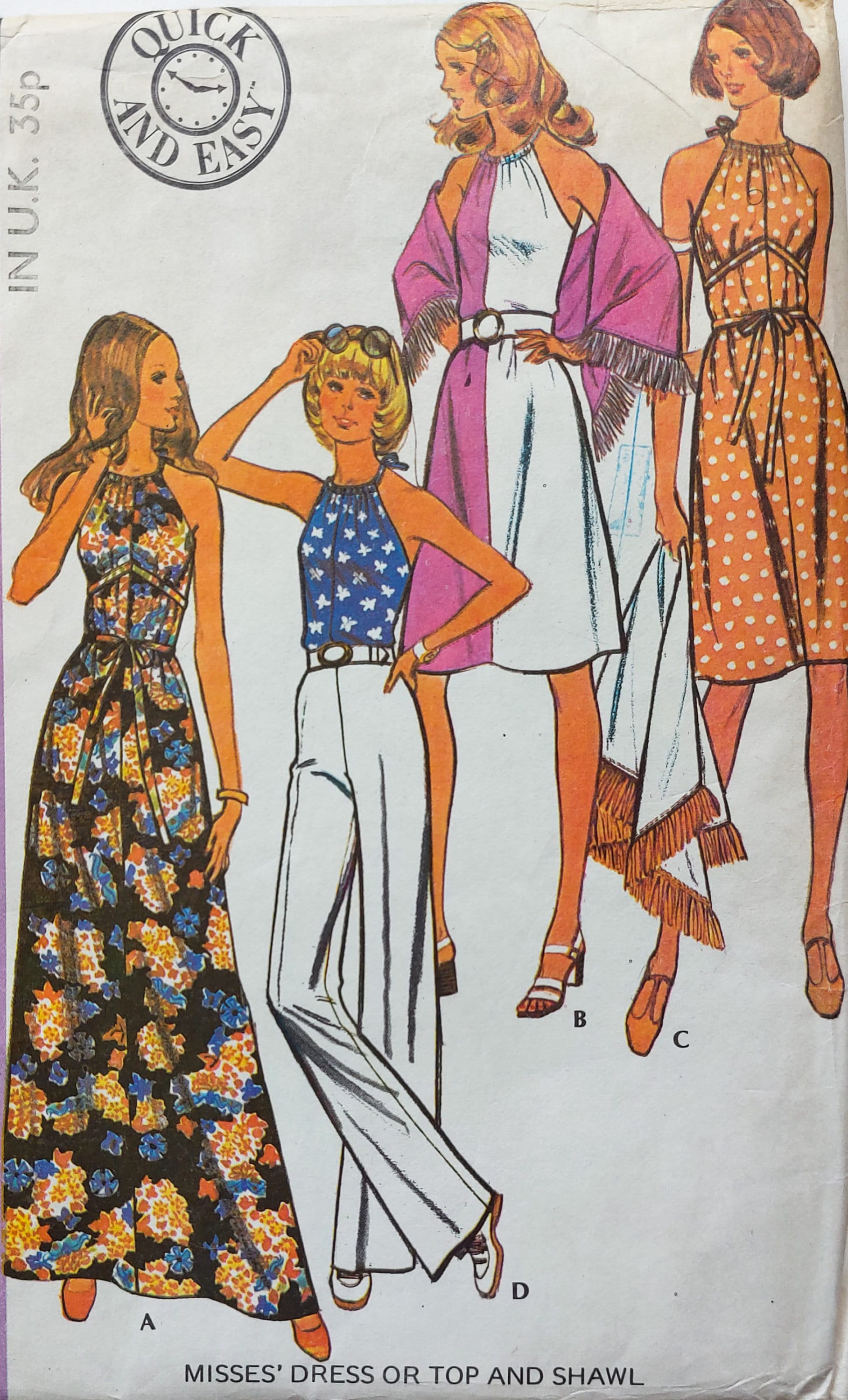 Vintage 70s Boho Halter Dress With Gathered Neckline Sewing Pattern ...