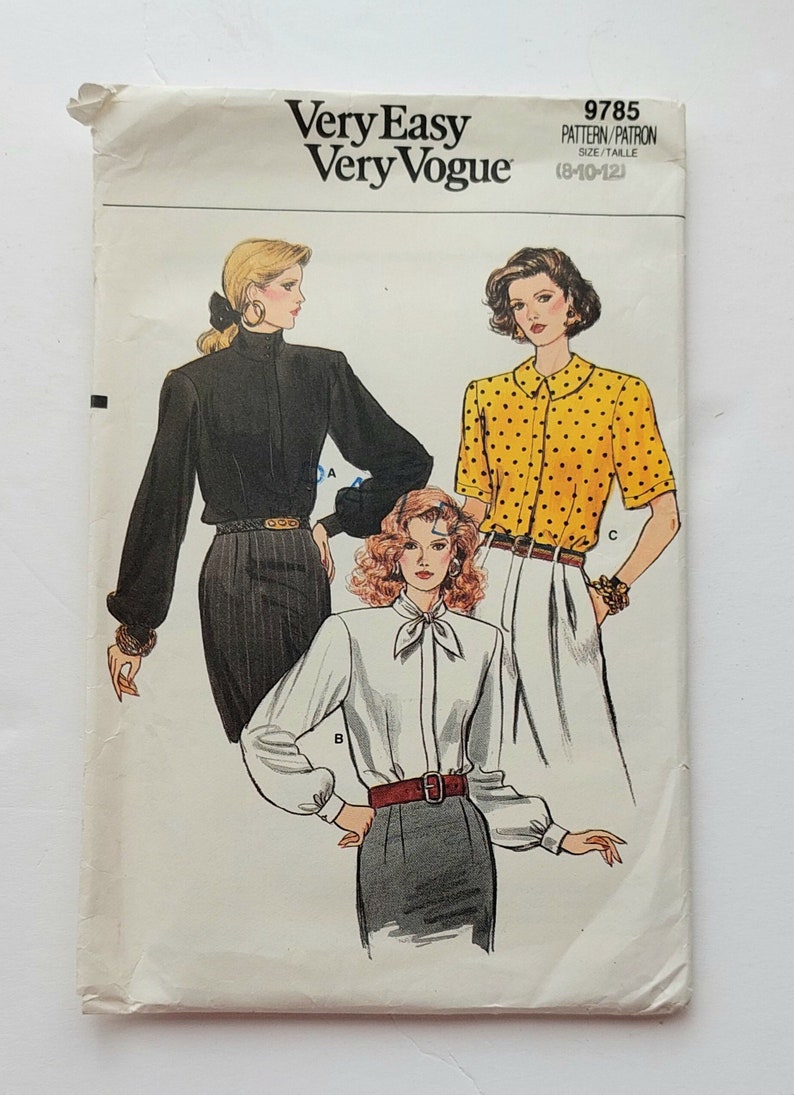80s Vogue 9785 Vintage Blouse Sewing Pattern, Women's Front Button ...