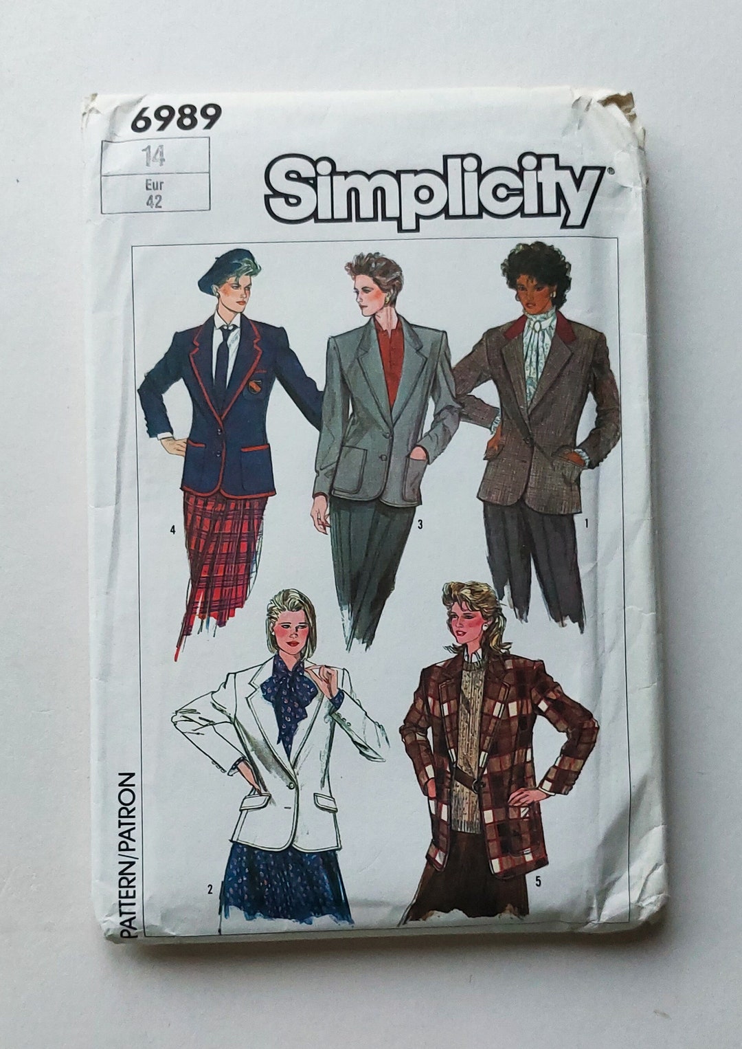 80s Vintage Women's Lined Jacket Blazer Sewing Pattern, Simplicity 9689 ...