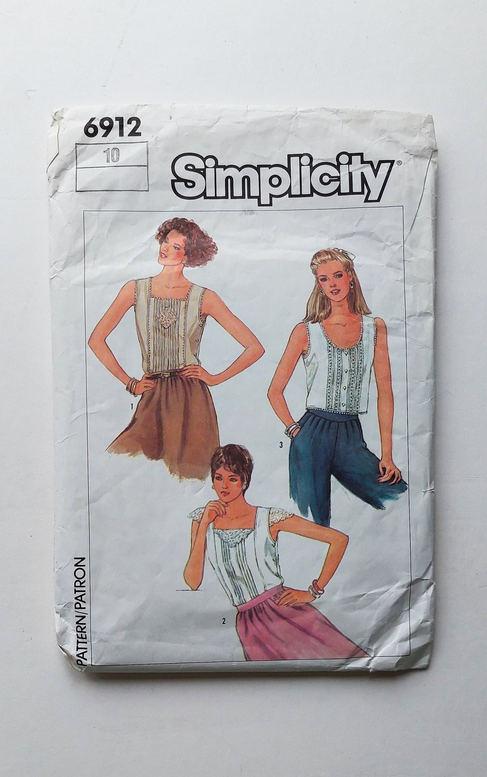 80s Vintage Women's Sleeveless Camisole Tuck or Crop Tops Simplicity ...