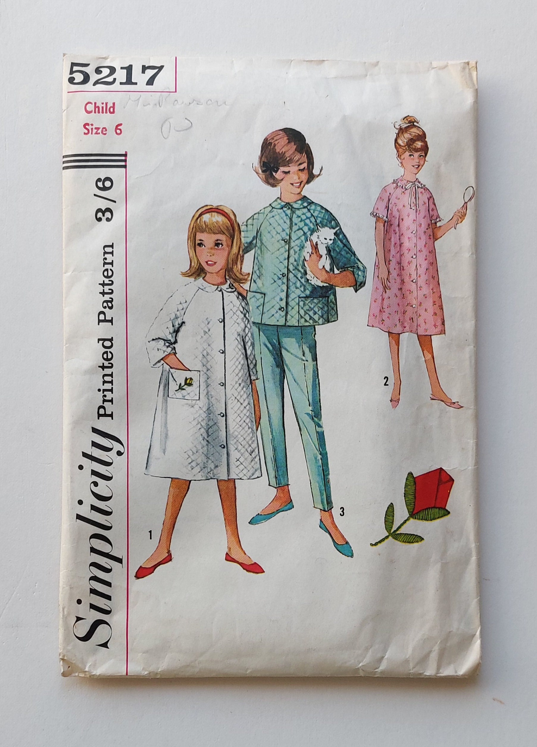 1960s Simplicity 5217 Sewing Pattern Girl's Housecoat Robe or Dressing ...