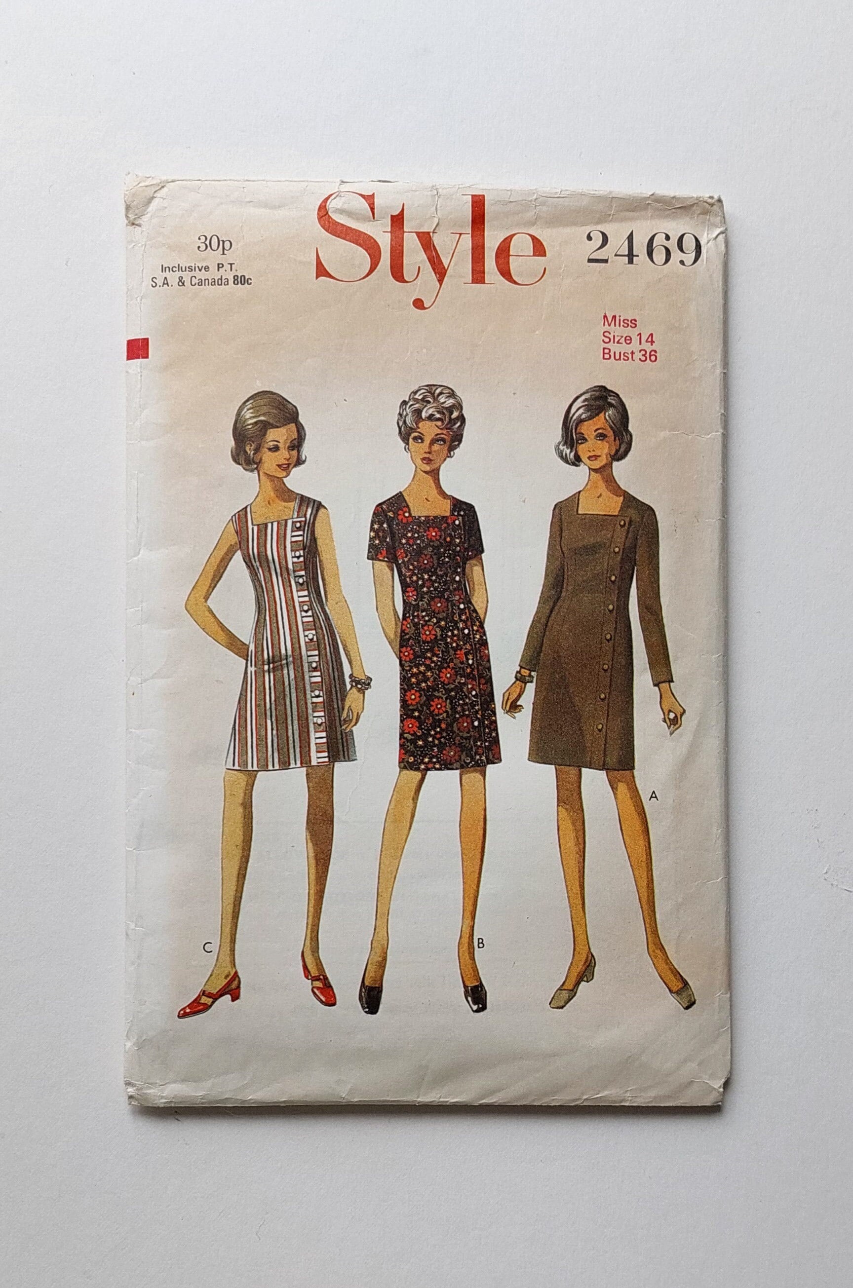 1960s Vintage Mod Dress Sewing Pattern, 60s Asymmetrical Button-up Mini ...