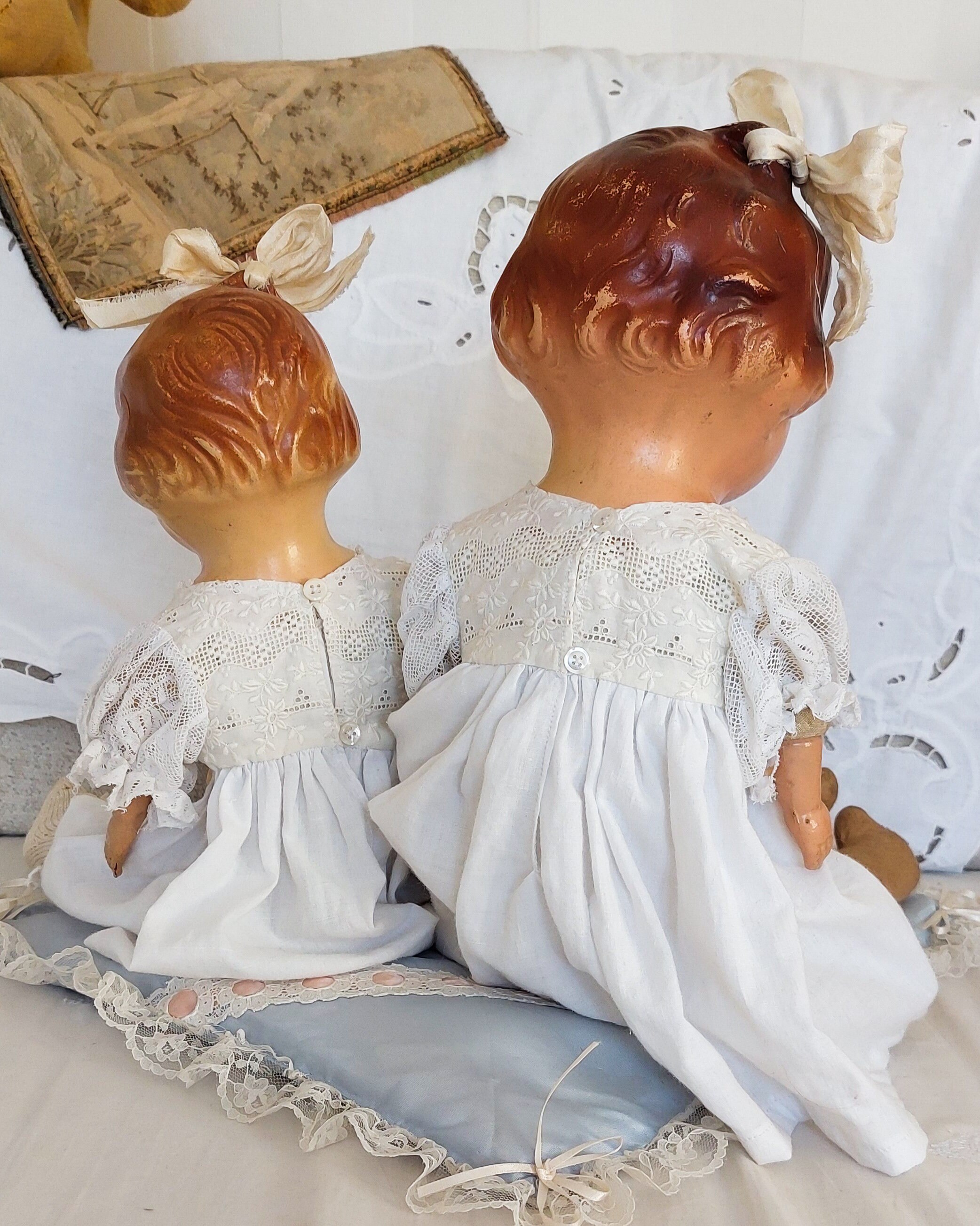 Two Adorable Antique Composition and Cloth Dolls, Reliable Hairbow ...