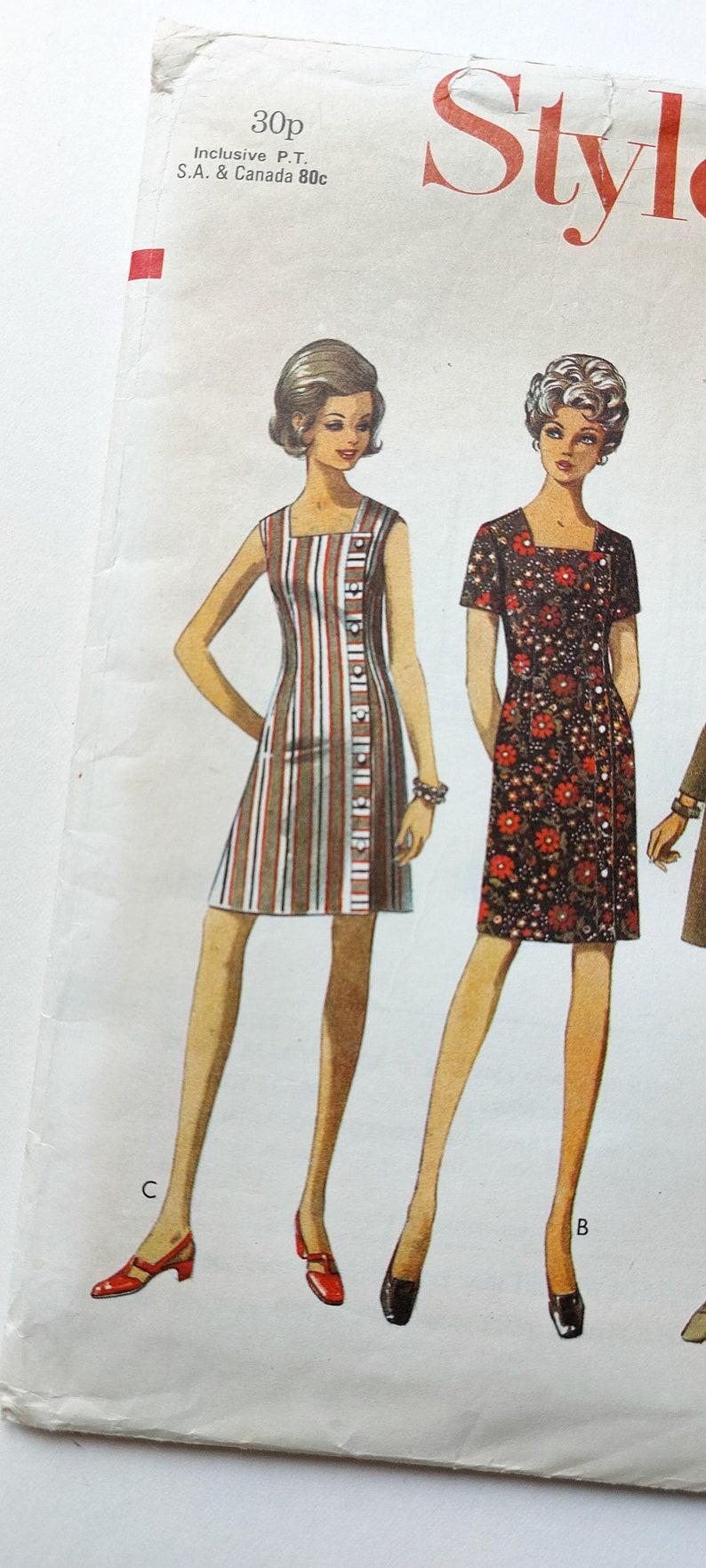 1960s Vintage Mod Dress Sewing Pattern, 60s Asymmetrical Button-up Mini ...