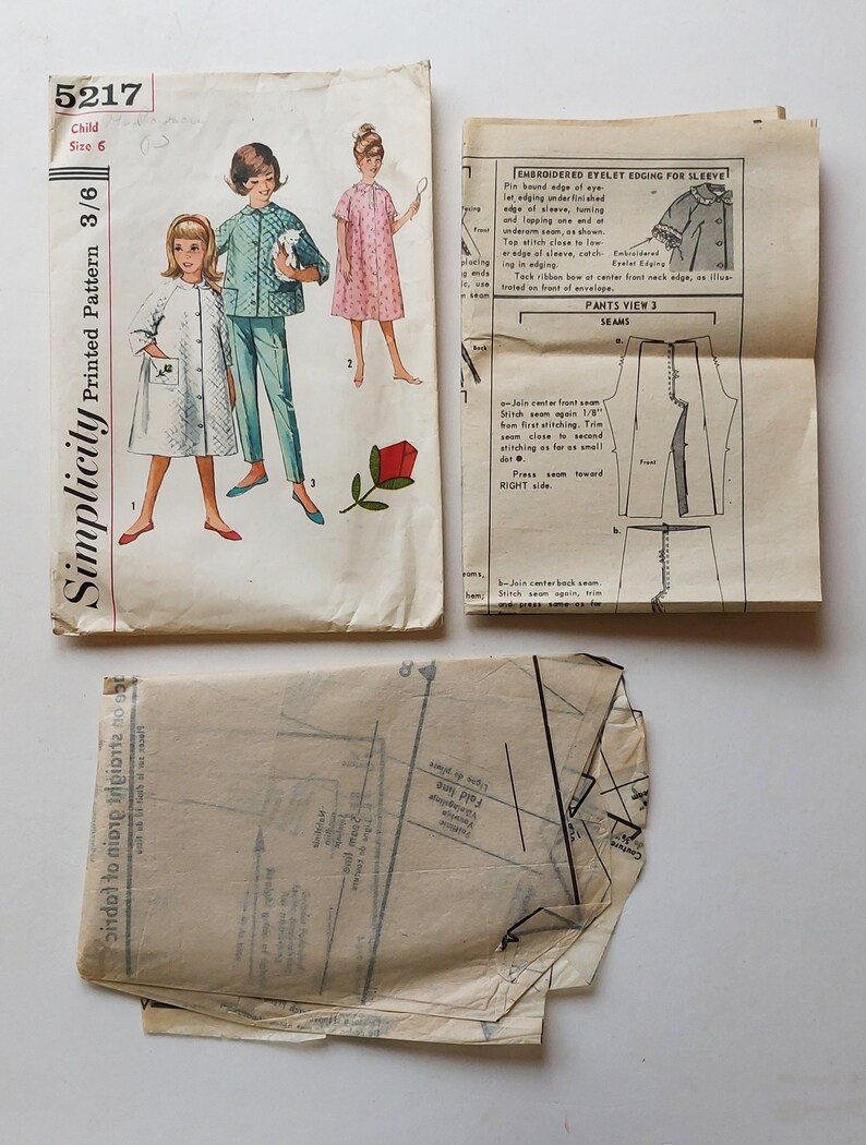 1960s Simplicity 5217 Sewing Pattern Girl's Housecoat Robe or Dressing ...