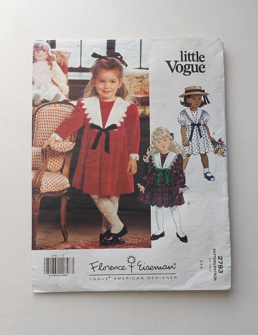 90s Little Vogue 2793 Little Girls Sailor Dress Sewing Pattern, Size 2 ...