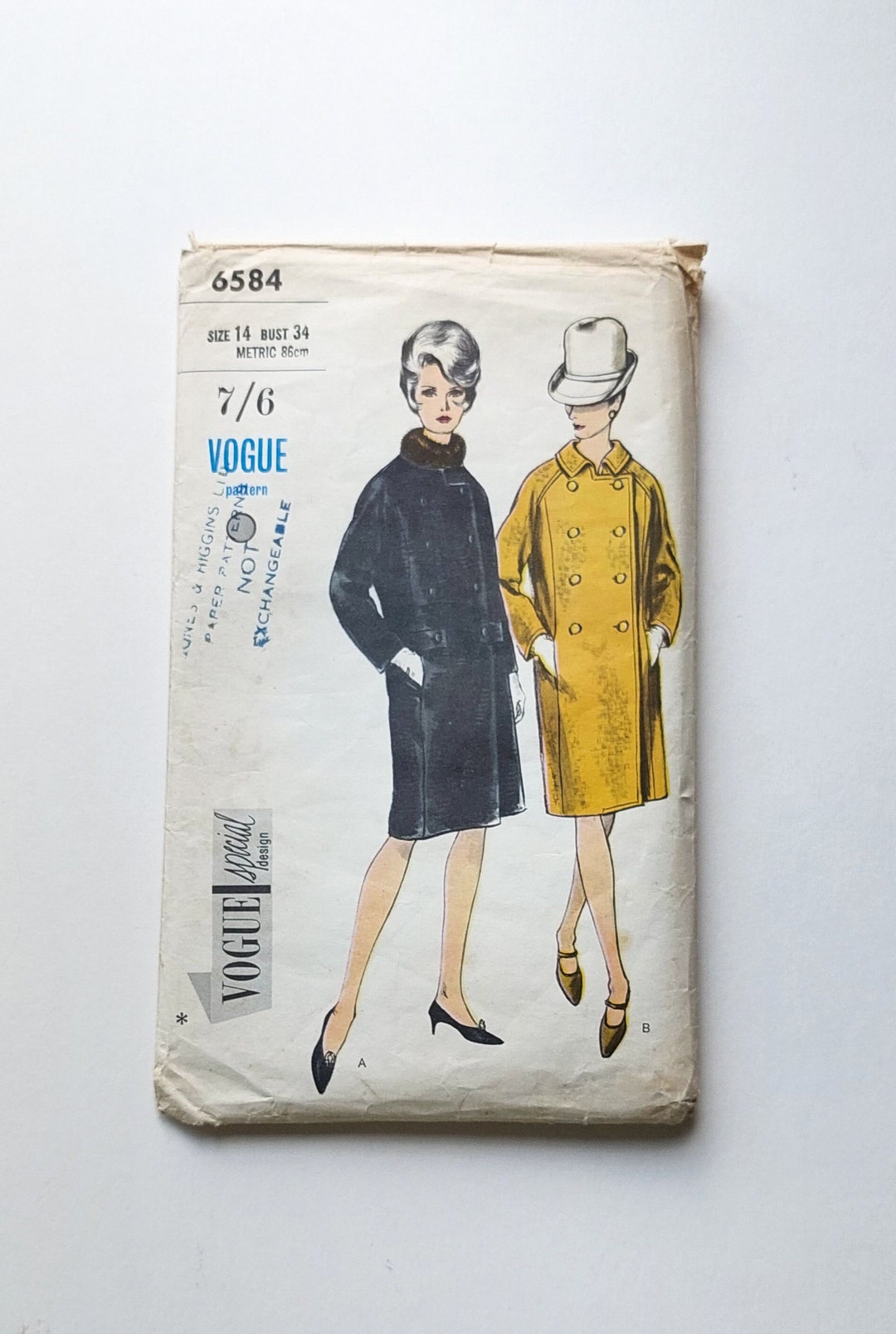Vintage Vogue 1960s Coat Sewing Pattern 6584 60s Slim - Etsy