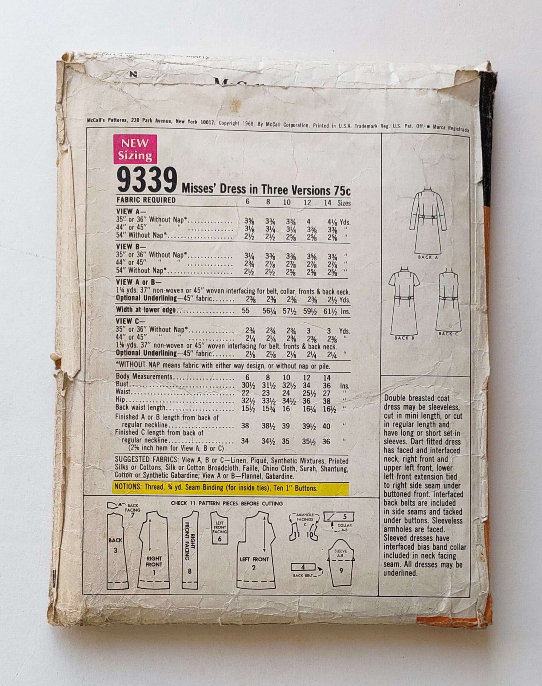 1960s Vintage Mccalls 9339 Double Breasted Coat Dress Sewing Pattern ...