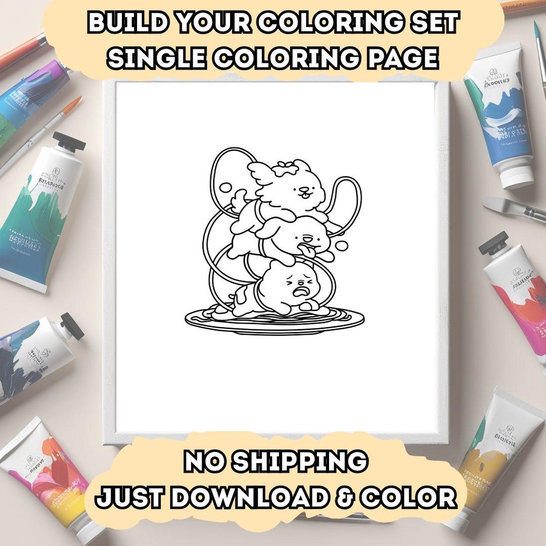 Corgis in Spaghetti Bowl Coloring Page - Cute Food Dog Mashup - Etsy