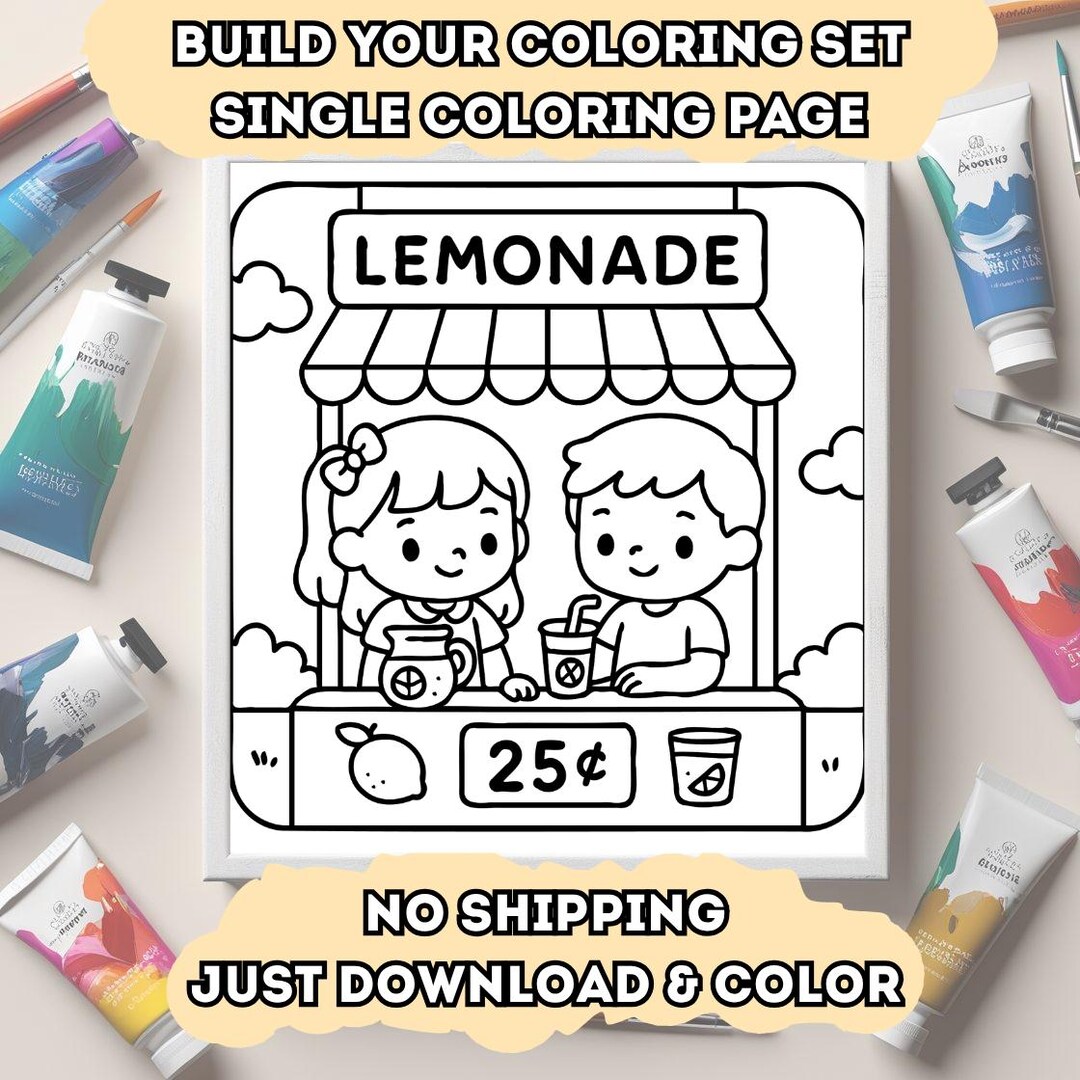 Lemonade Stand Coloring Page for Kids | Cute Summer Scene Printable ...