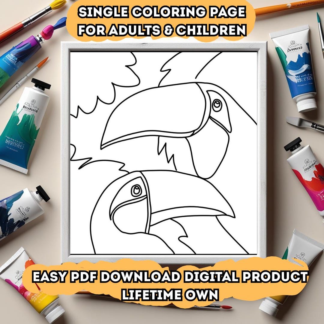 Two Toucans Coloring Page PDF – Jungle Birds Coloring Sheet – Tropical ...