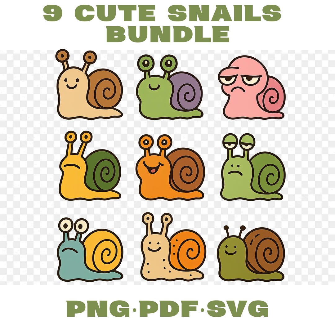 Cute Snail Clipart Bundle | Cartoon Snails PNG SVG PDF (digital ...