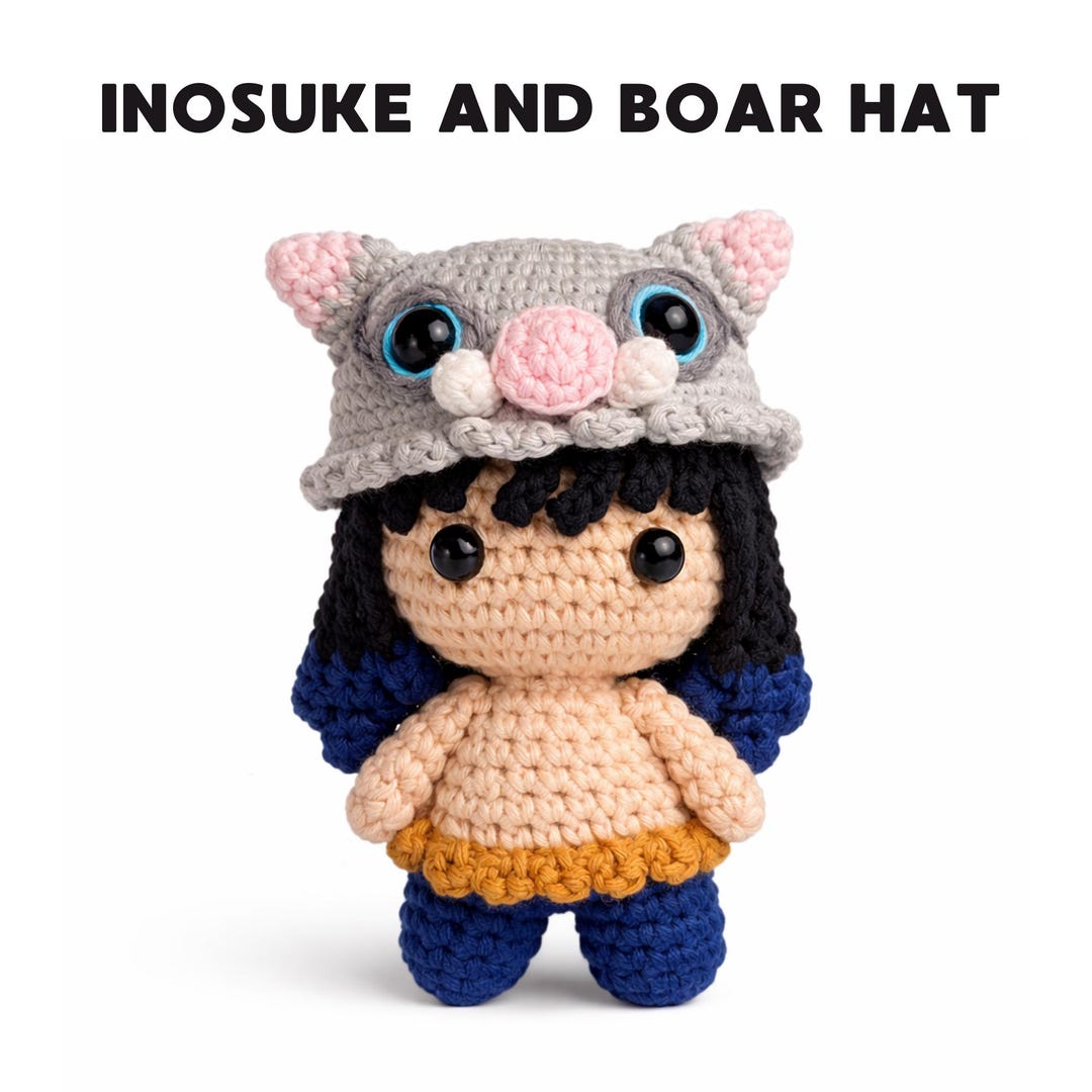 Inosuke Crochet Pattern, Anime Amigurumi Doll With Boar Hat (PDF ...