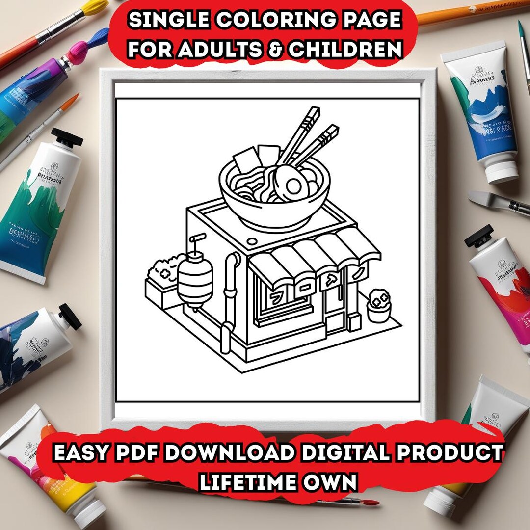 Ramen Shop Coloring Page – Japanese Noodle Restaurant Printable PDF ...