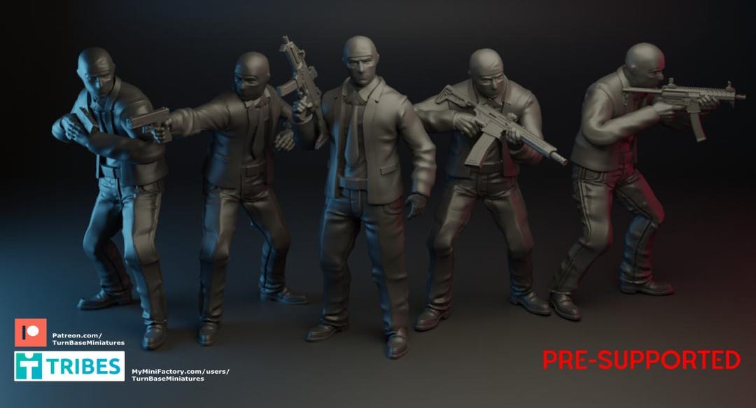 Hired Bodyguard Unit X5 - 28mm Scale - Turnbaseminiatures - Bases ...