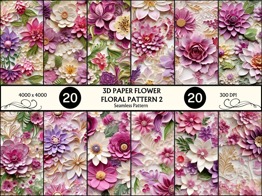 3D Paper Flower Pattern - Floral Pattern 2 - Seamless Design - Digital ...
