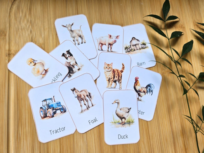 26 Farm Flashcards 2 Sizes Matching Activity Farm Animal Cards 3-part ...