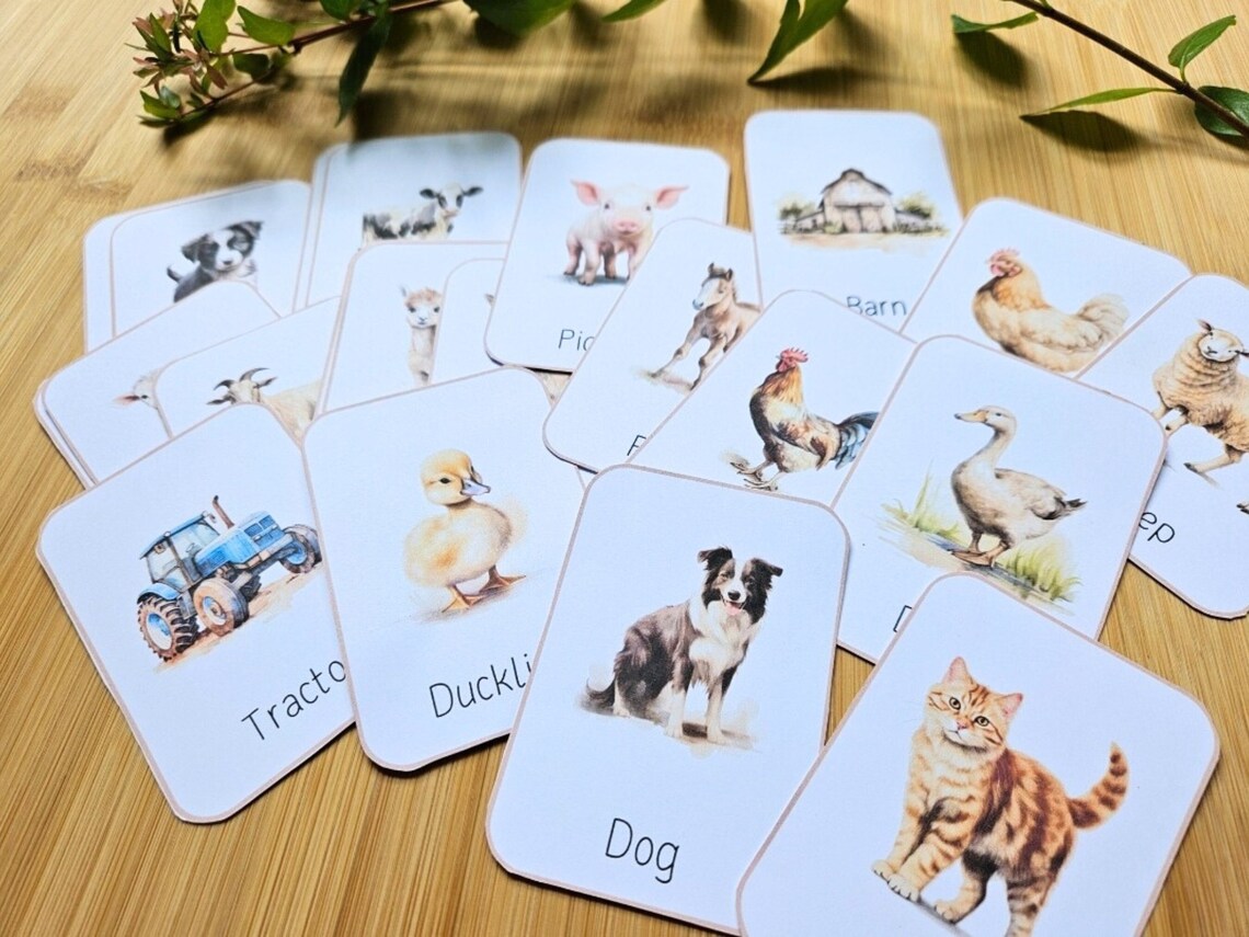 26 Farm Flashcards 2 Sizes Matching Activity Farm Animal Cards 3-part ...