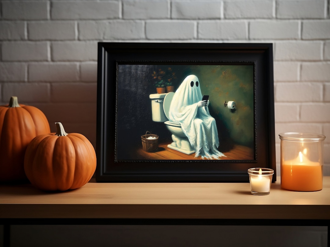 Ghost on Toilet Looking at His Phone | Halloween Decor | Digital ...
