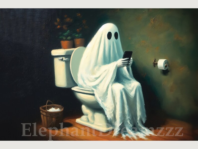 Ghost on Toilet Looking at His Phone | Halloween Decor | Digital ...