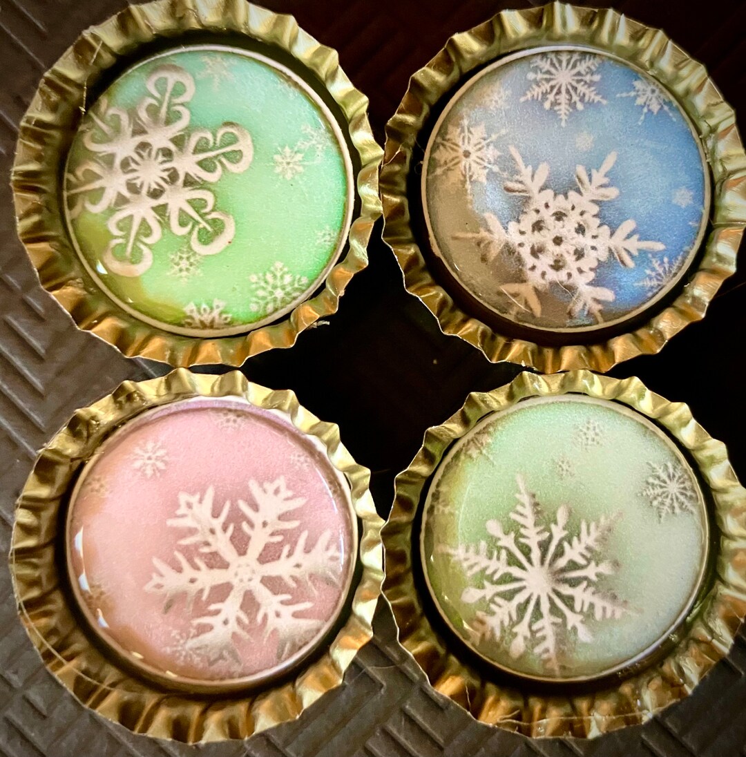 Set of Four Christmas Pastel Snowflake Bottle Cap Magnets - Etsy