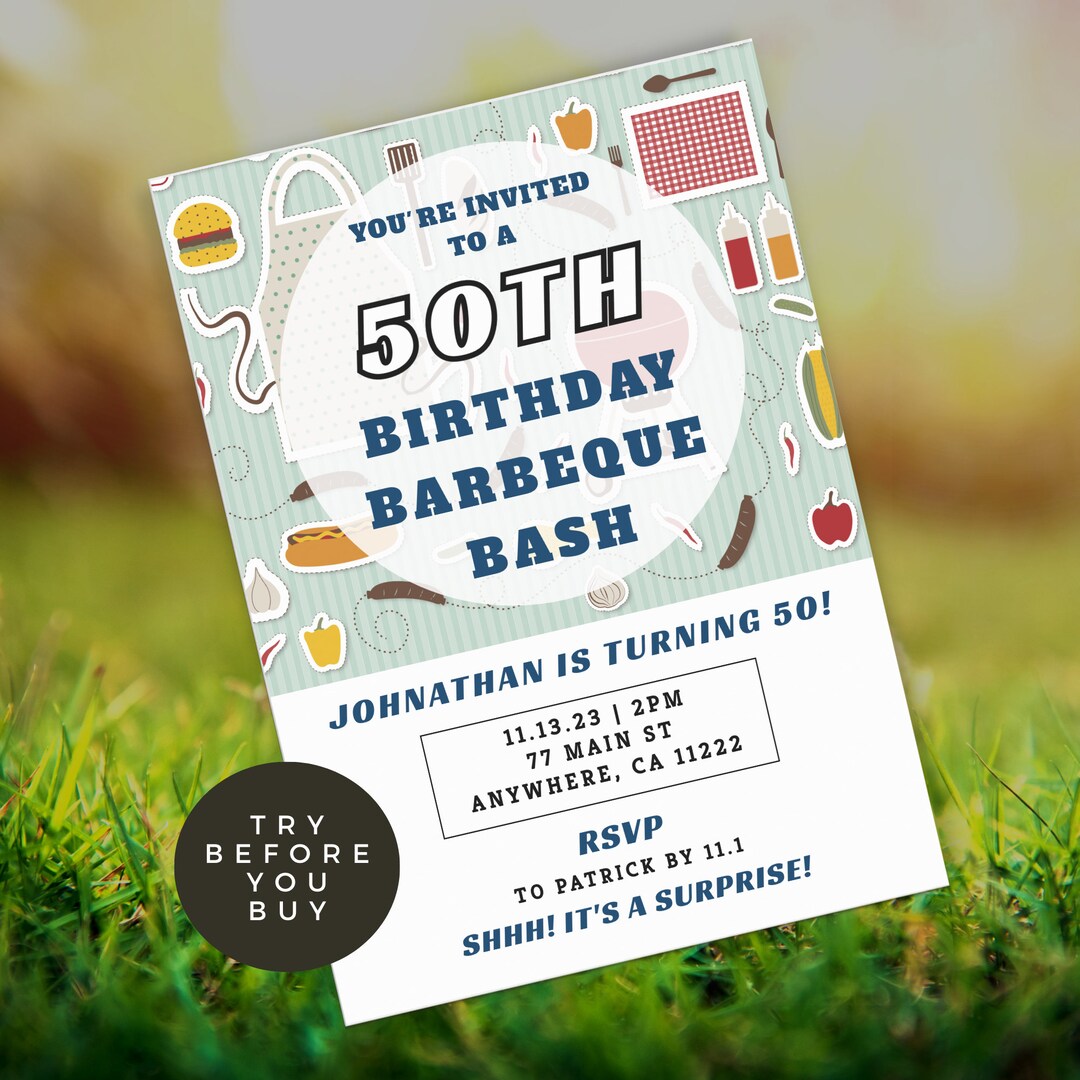 50th Birthday BBQ Invitation Barbeque Party Invite Backyard - Etsy