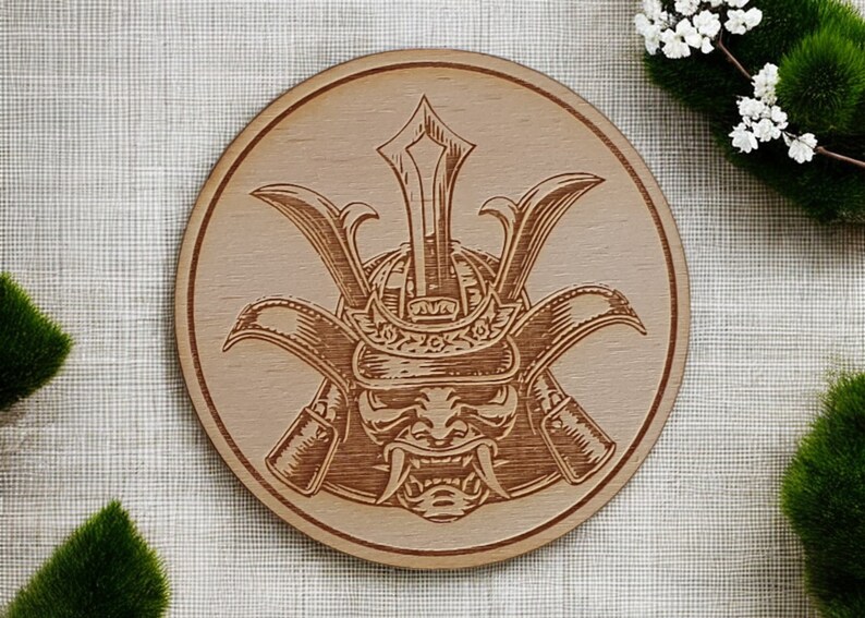 Samurai Mask Wood Coasters | Japanese Decor | Gift for Martial Arts ...