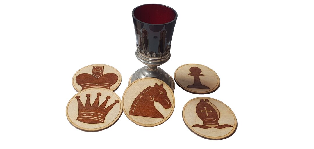 Wood Coasters Set | Rustic Chess-themed Drink Coasters | Ideal for ...