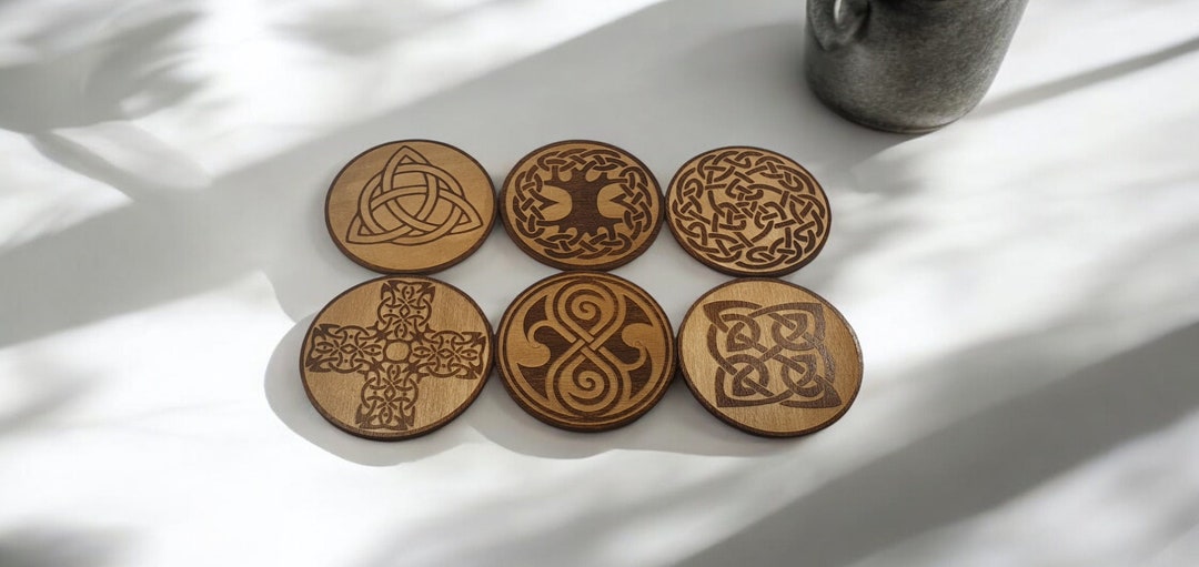 Celtic Knot Wooden Coasters: Viking Decor, Set of 6 - Etsy