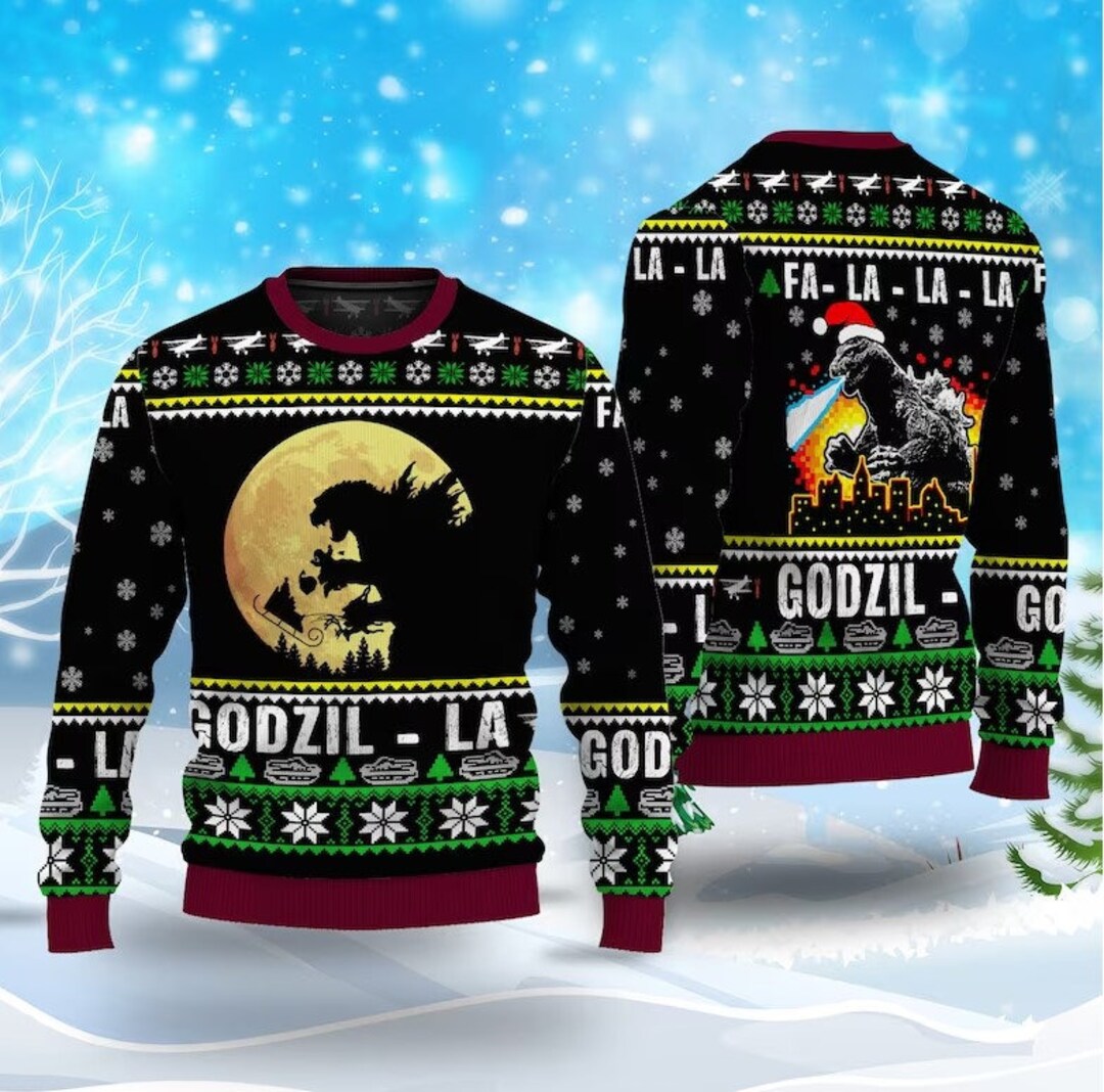 Godzilla Fa La La La Christmas Ugly Sweater 20233D Hoodie - Etsy
