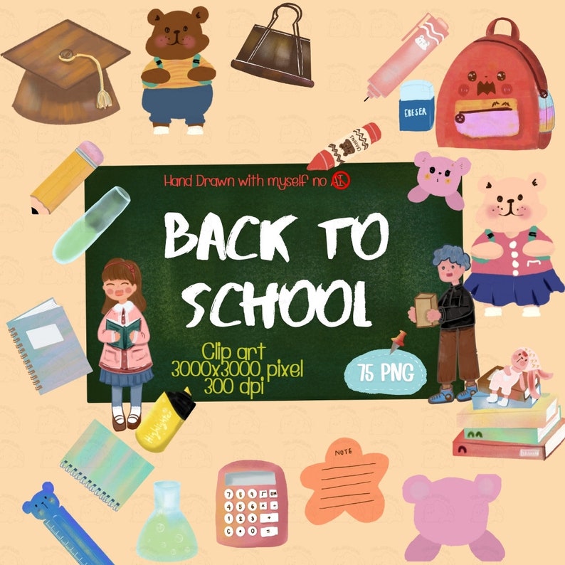 Hand-drawn Back to School Clipart: 75 PNG Images - Etsy