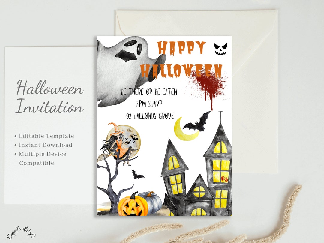 Editable Spooky Halloween Background ,canva Template,orange and White ...