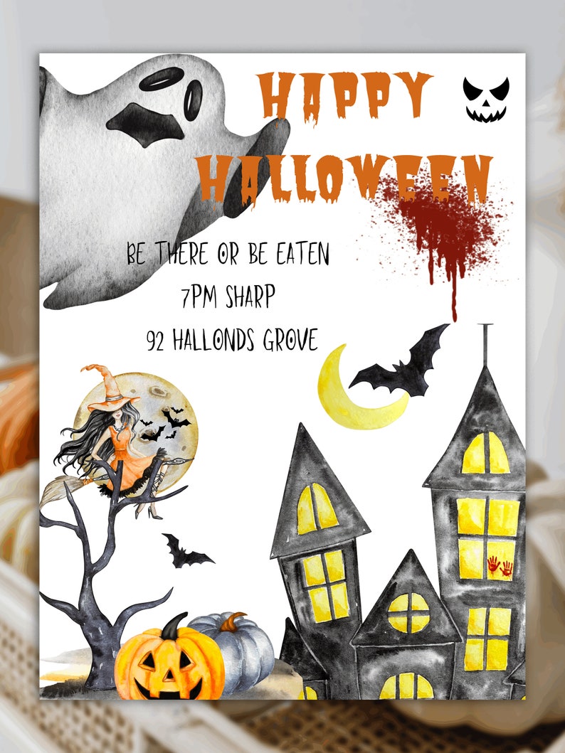 Spooky Halloween Invitation Template, Editable Canva Design (digital ...