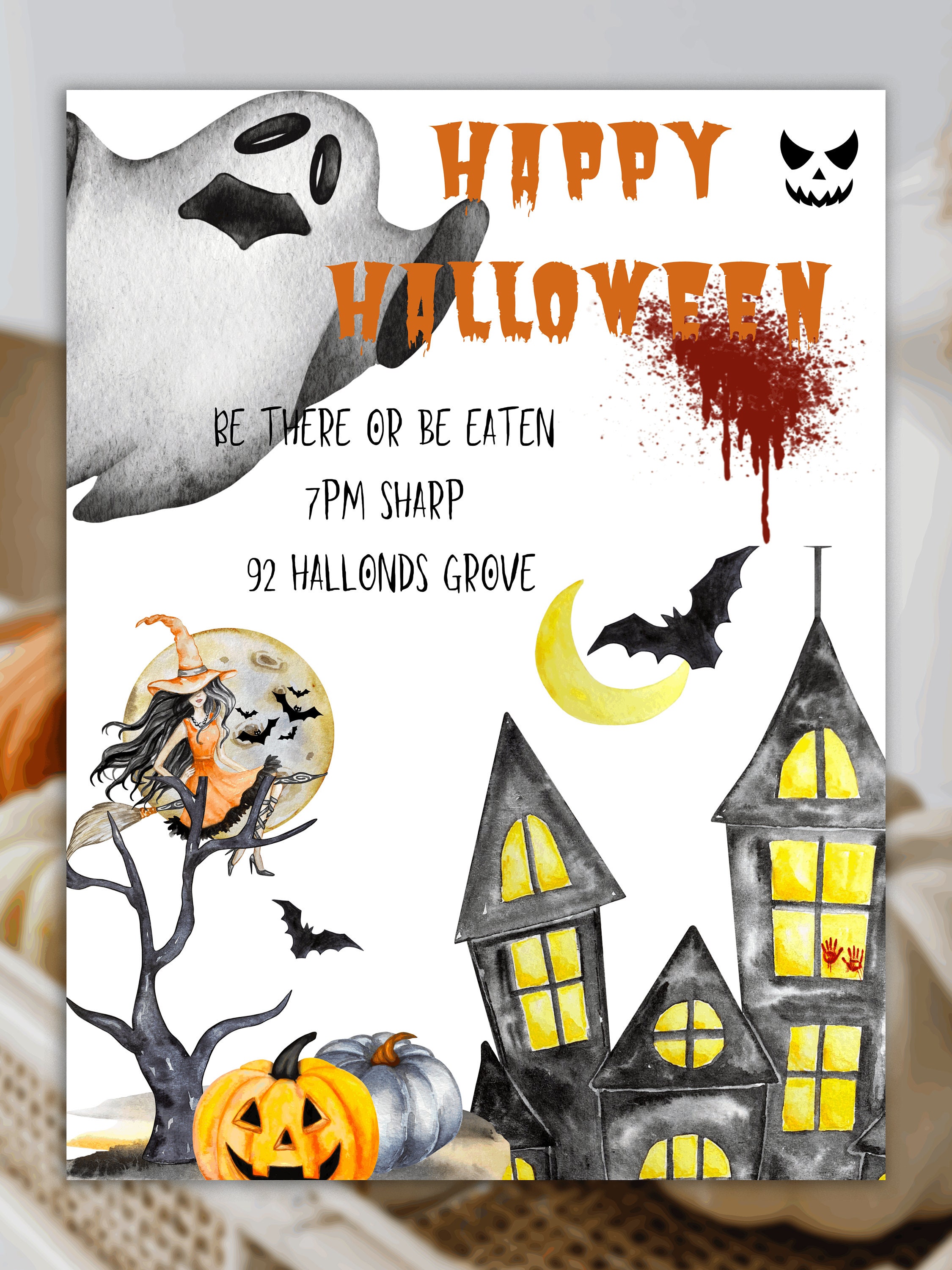 Spooky Halloween Invitation Template, Editable Canva Design (digital ...