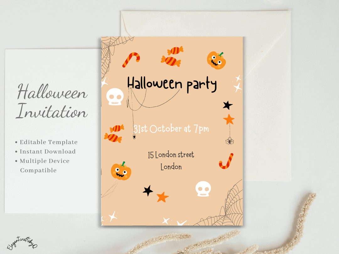 Editable Spooky Halloween Invitation, Birthday Party Invitation ...