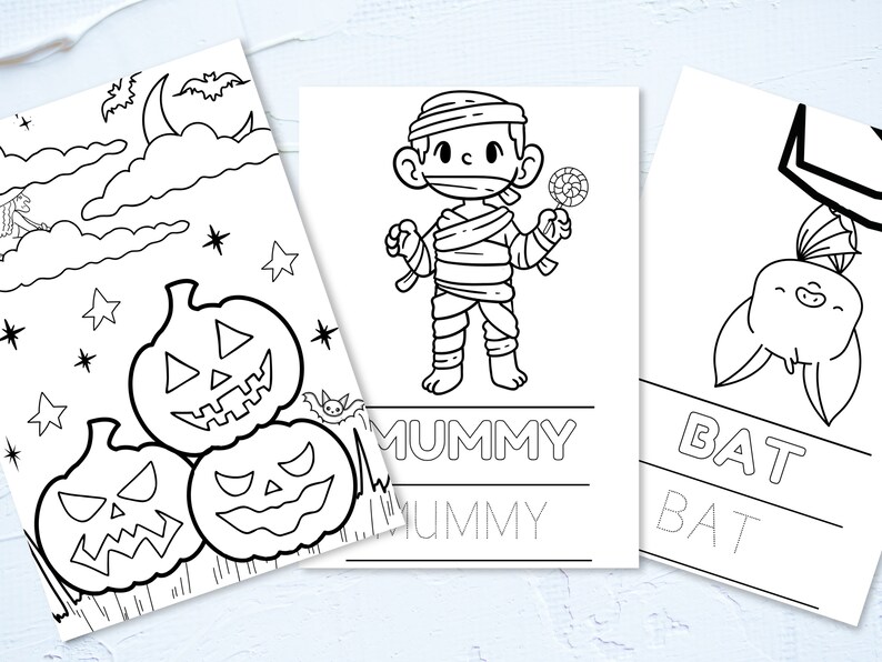 Printable Halloween Coloring Pages, Kids Activity Bundle (digital ...