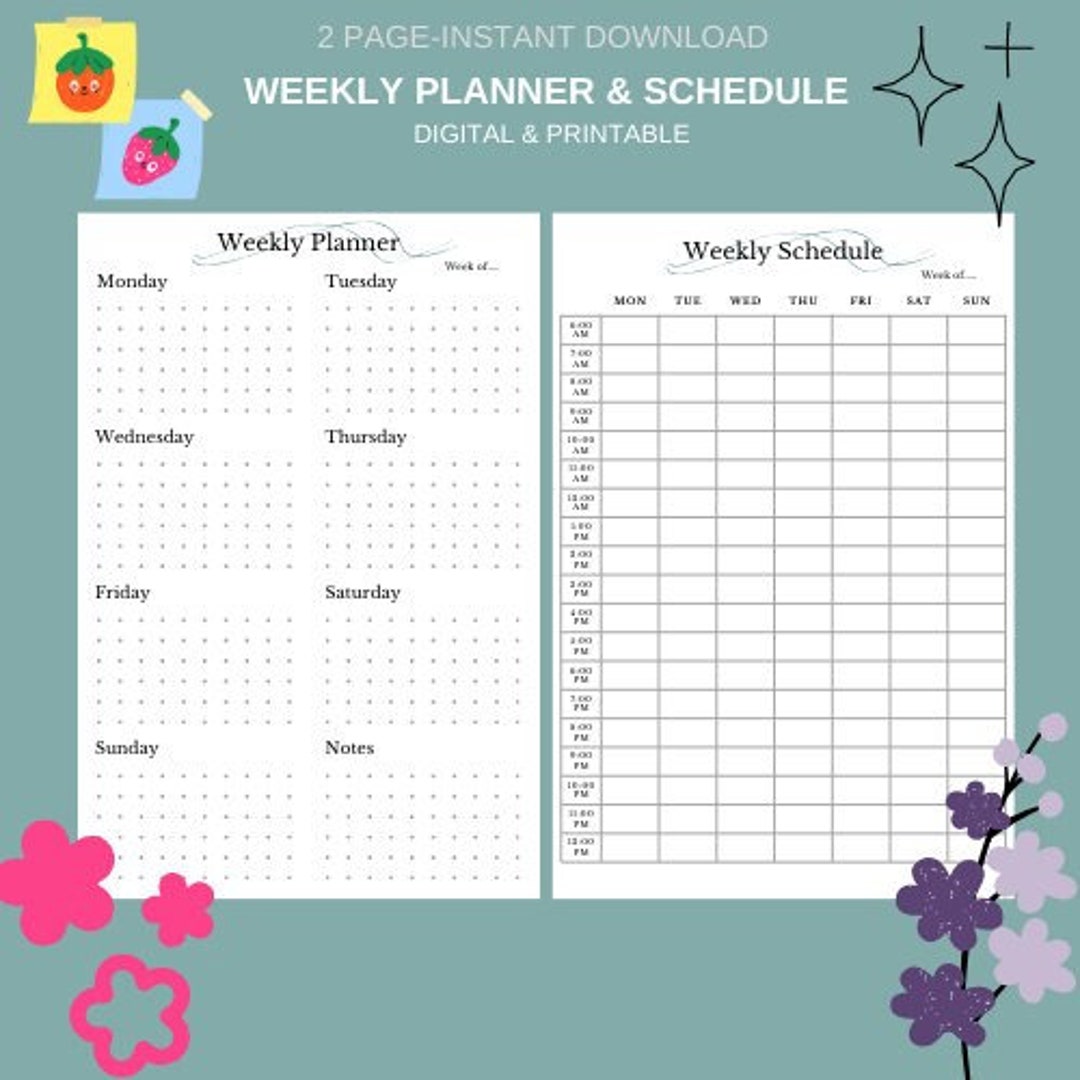 Digital and Printable Weekly Planner & Weekly Schedule - Etsy