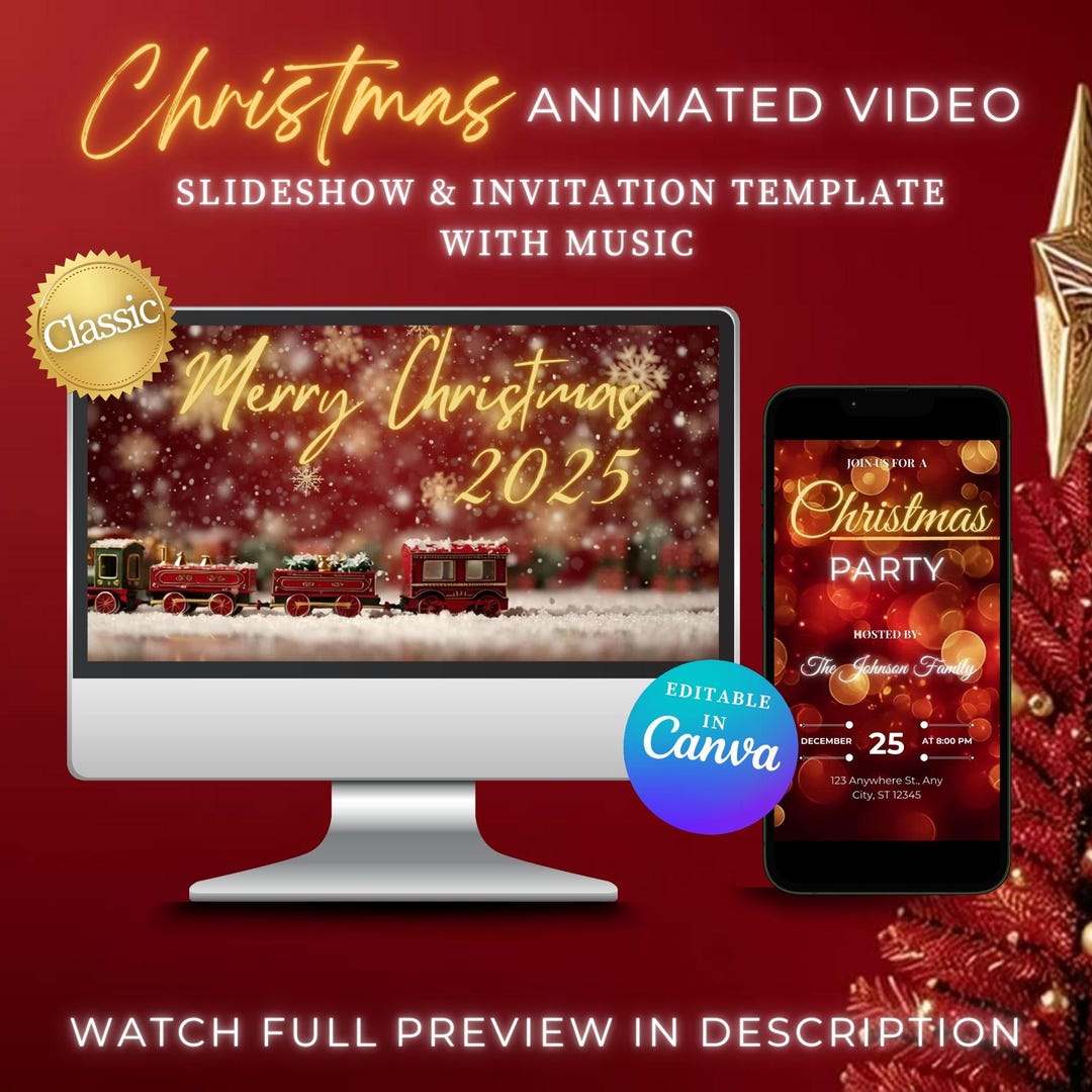 Christmas Slideshow Animated Template: Canva Holiday Invitation ...