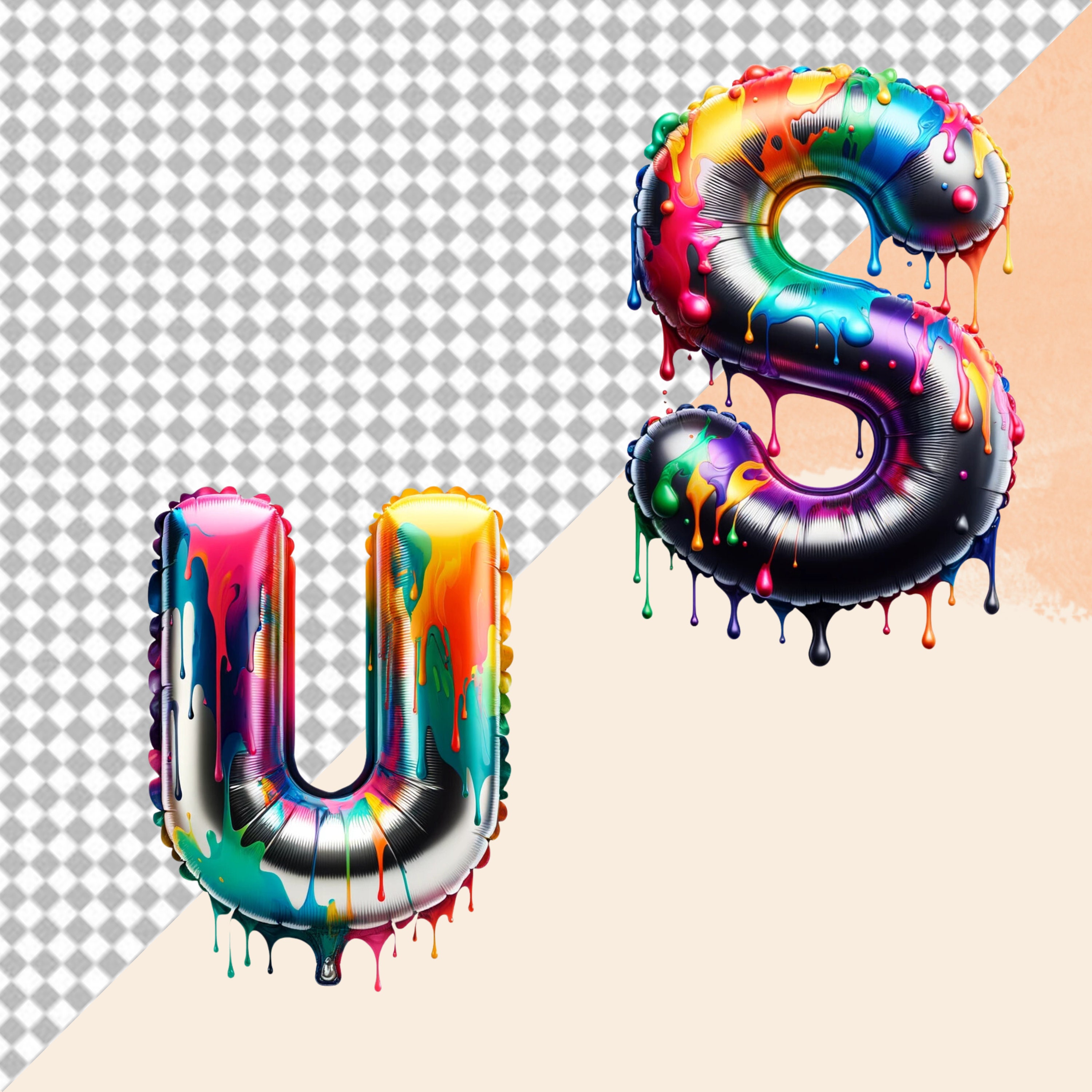 Ink Dripping Balloon Alphabet Number, Colorful Foil Balloon Clipart ...