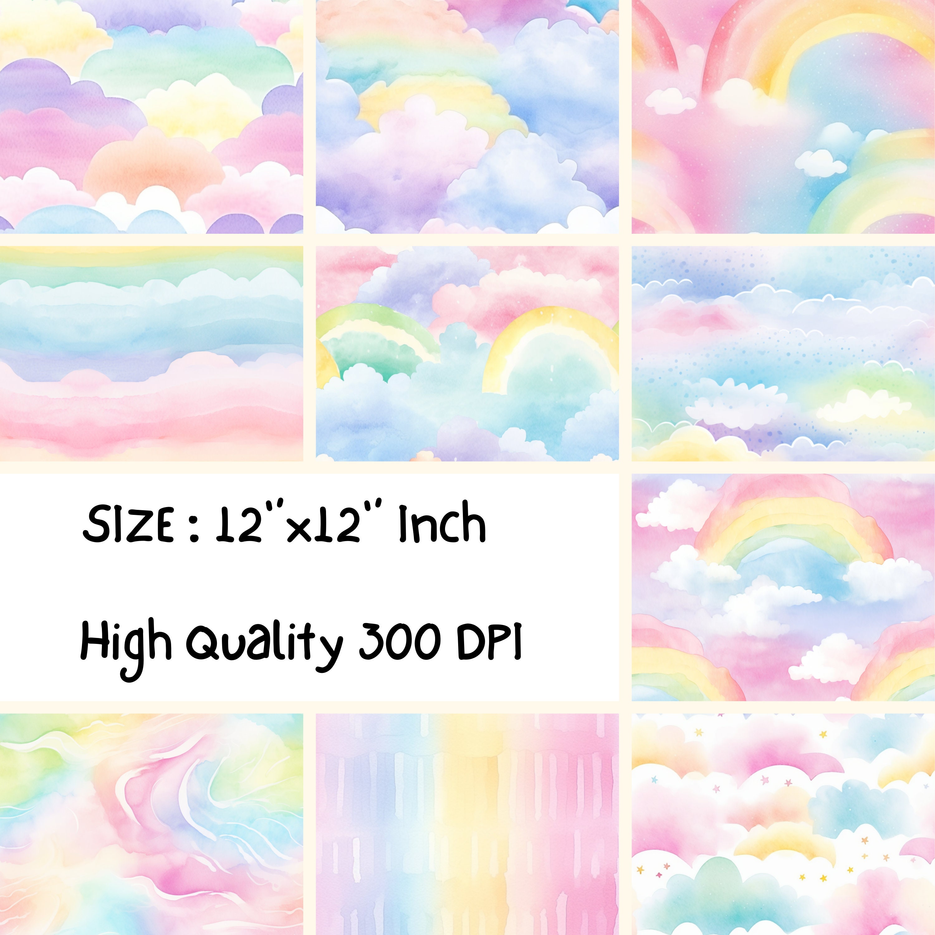 Pastel Cloud Digital Paper, Seamless Colorful Cloud, Sky Background ...