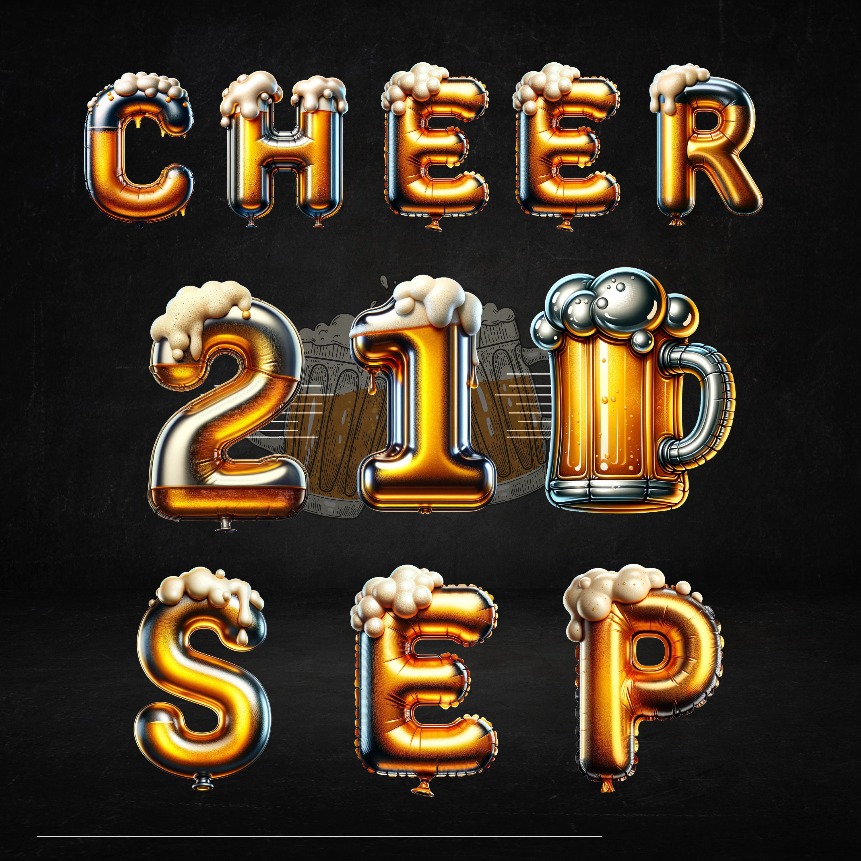 Beer Balloon Alphabet and Number, Beer Balloon Clipart, Foil Balloon ...