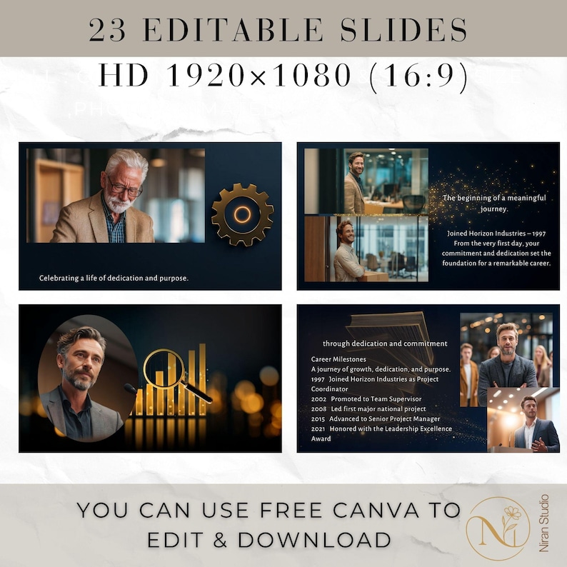 Retirement Slideshow Template Canva ,editable Farewell Video, Navy Gold ...
