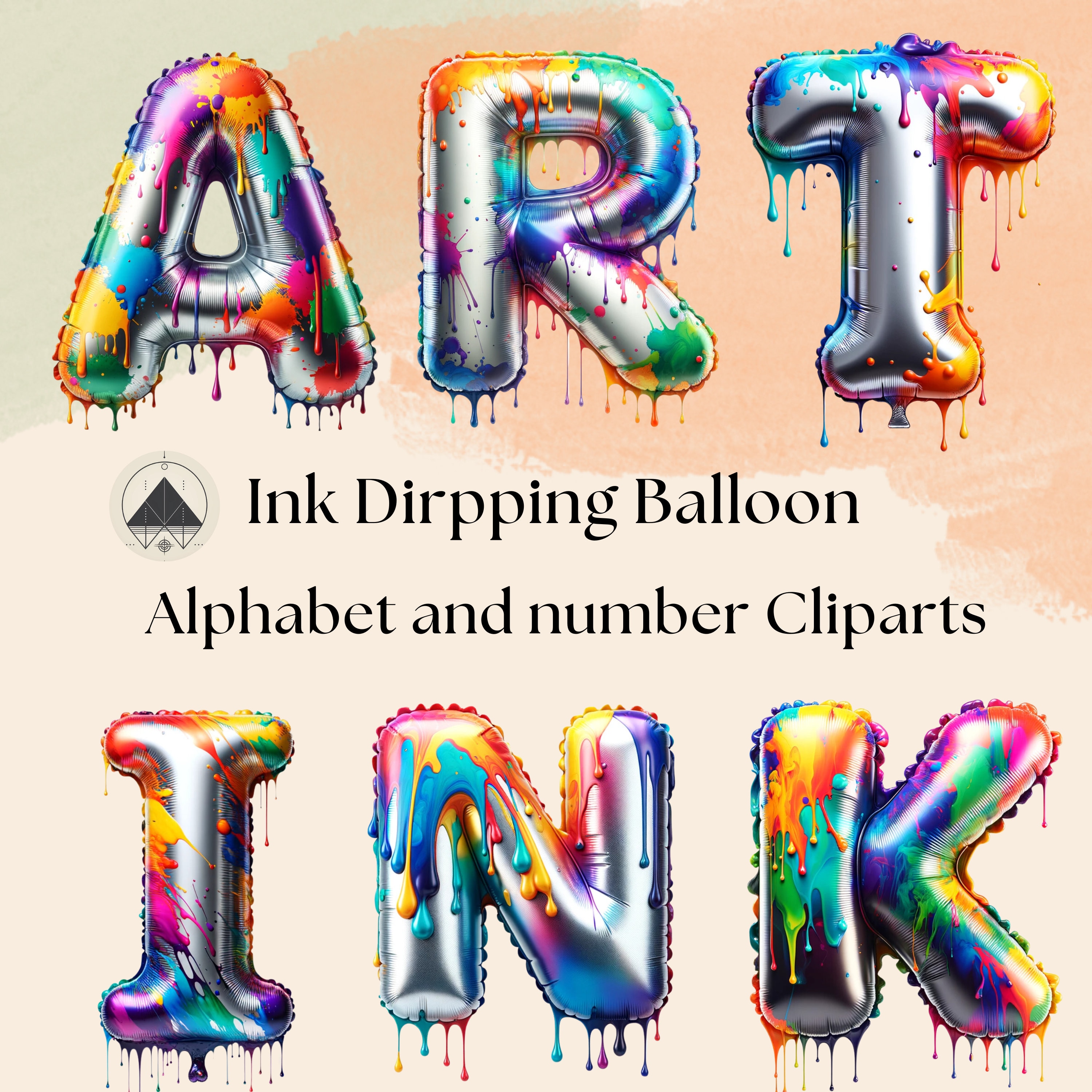 Ink Dripping Balloon Alphabet Number, Colorful Foil Balloon Clipart ...
