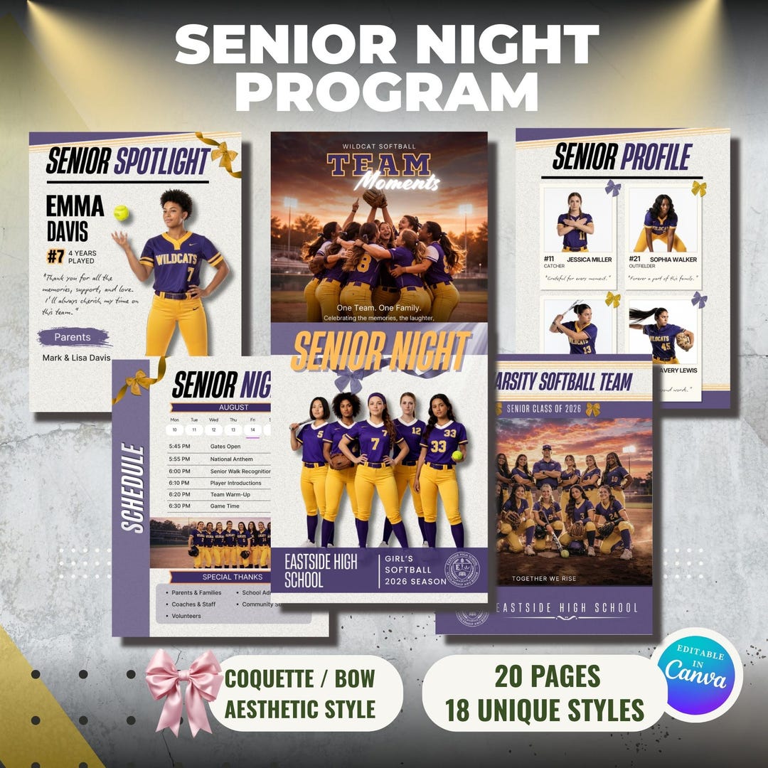 Coquette Senior Night Program Template, Bow Aesthetic Style, 20 Pages ...