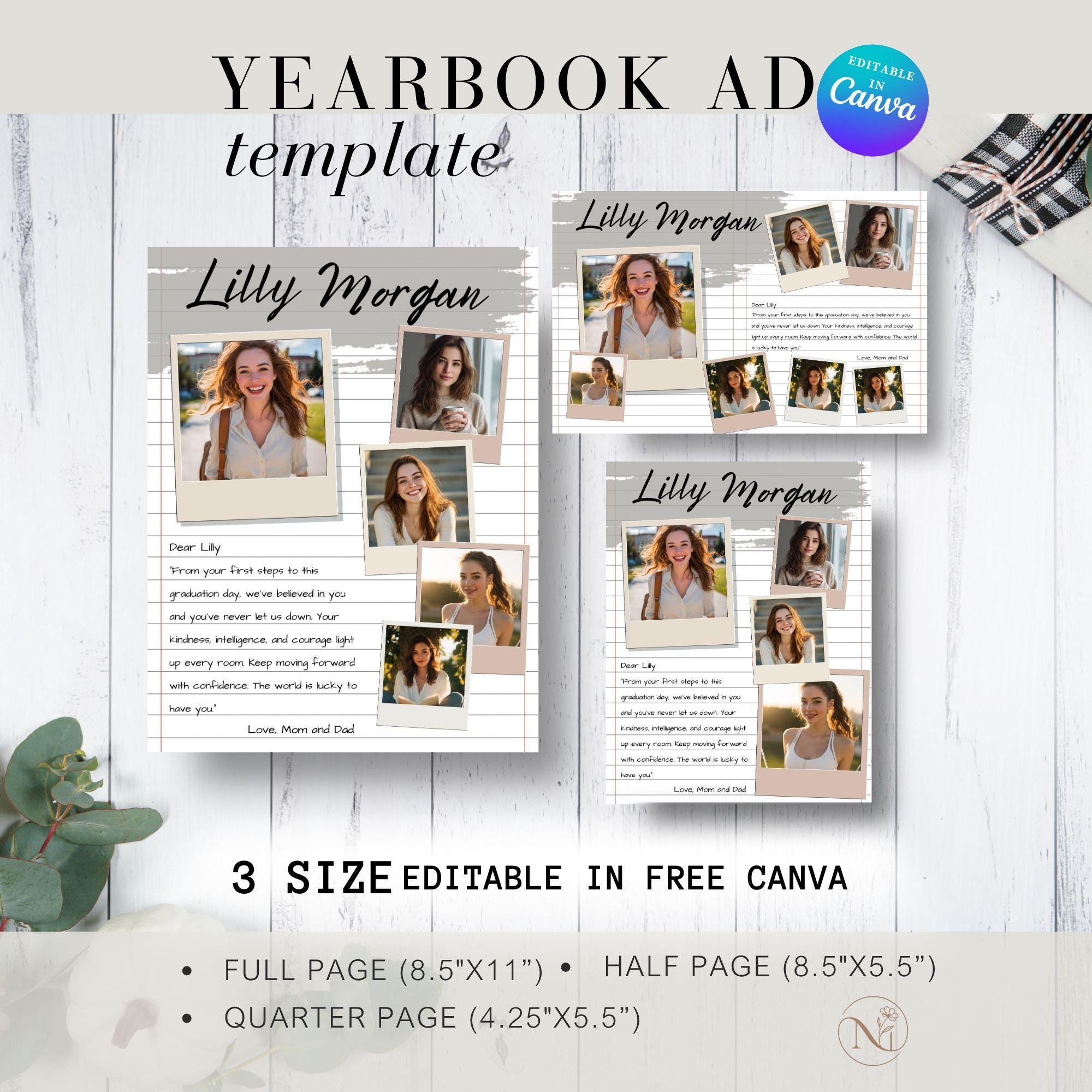 Yearbook Ad Template - Full Half Quarter Page , Senior Yearbook Ad ...