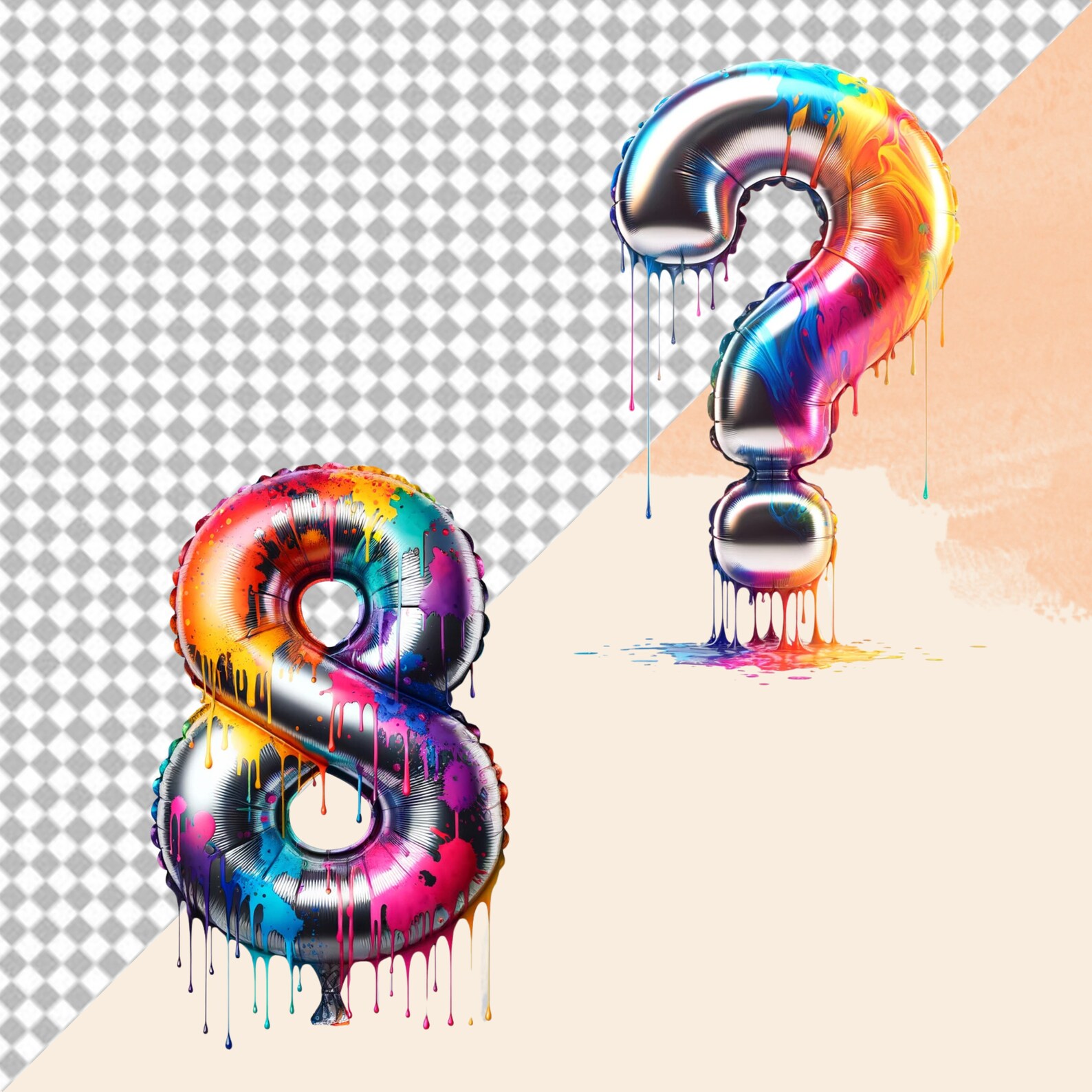 Ink Dripping Balloon Alphabet & Number Clipart (PNG) - Etsy